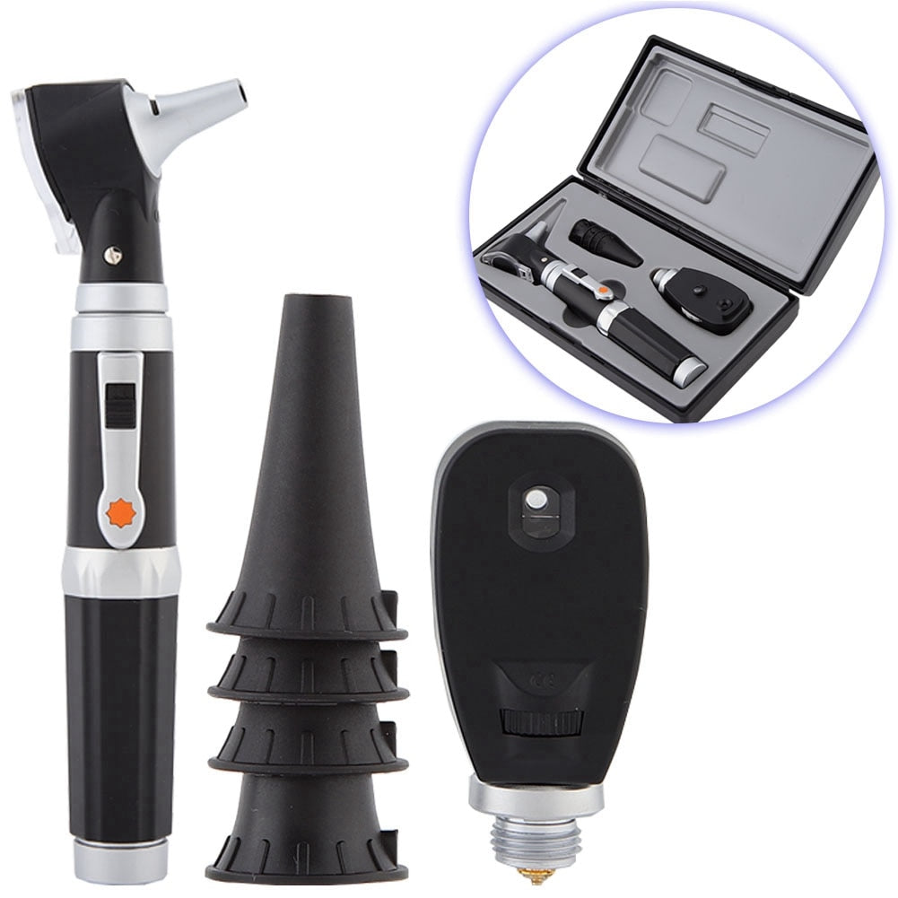 Professional Fiber Optic Otoscope+Ophthalmoscope Kit LED Fiberoptic Ot ...