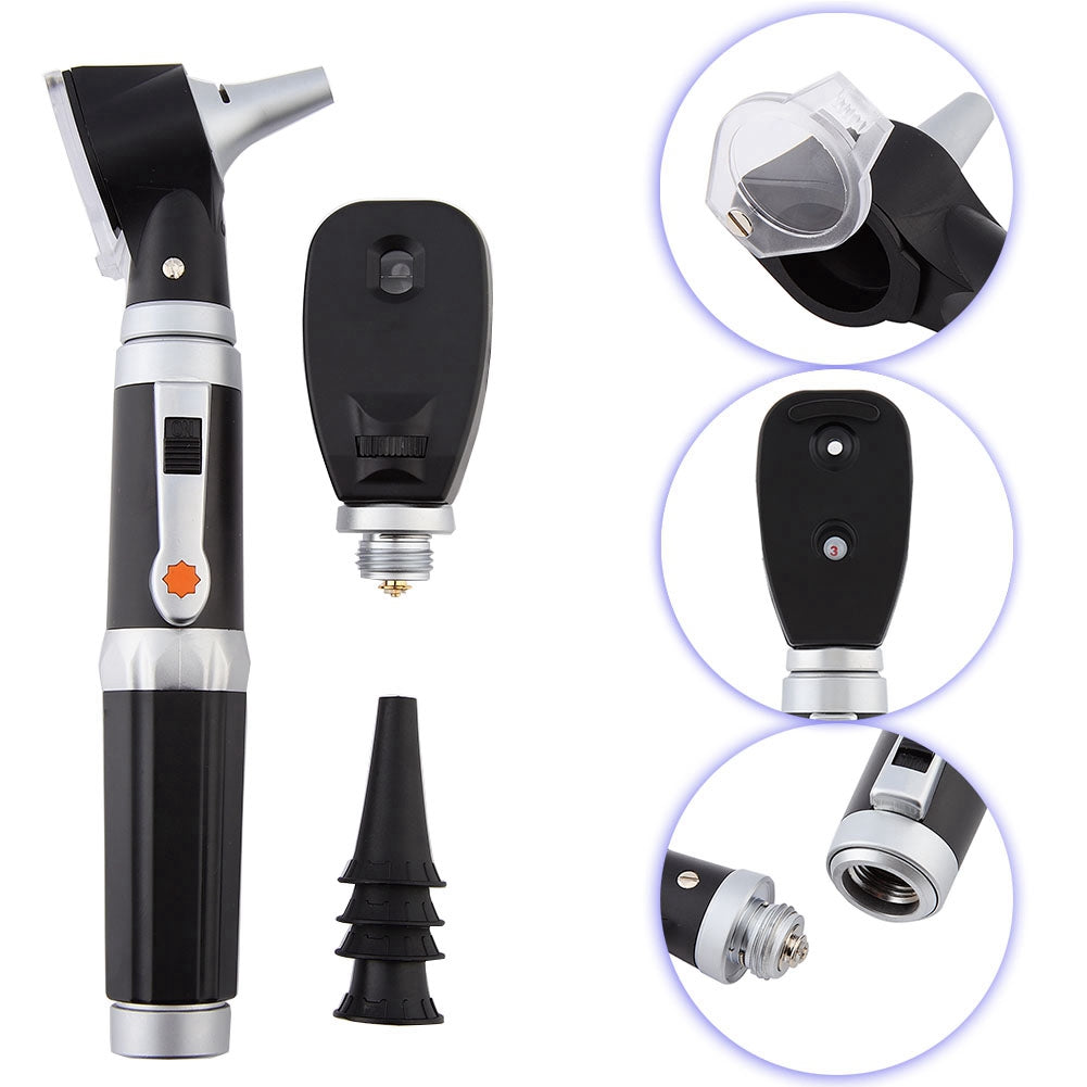 Professional Fiber Optic Otoscope+Ophthalmoscope Kit LED Fiberoptic Ot ...