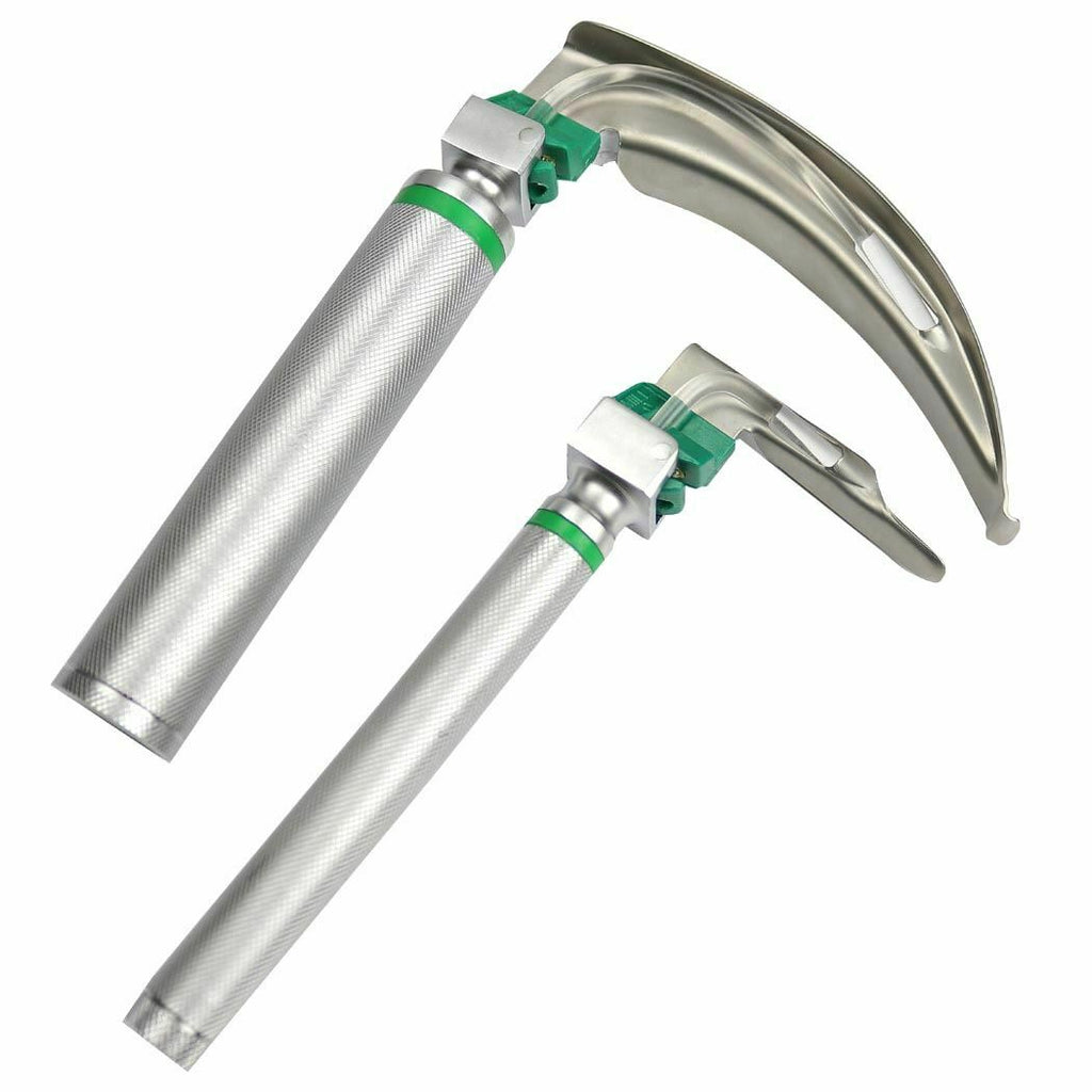LED FIBER OPTIC MAC & MILLER LARYNGOSCOPE BLADE+2 HANDLE INTUBATION ki ...